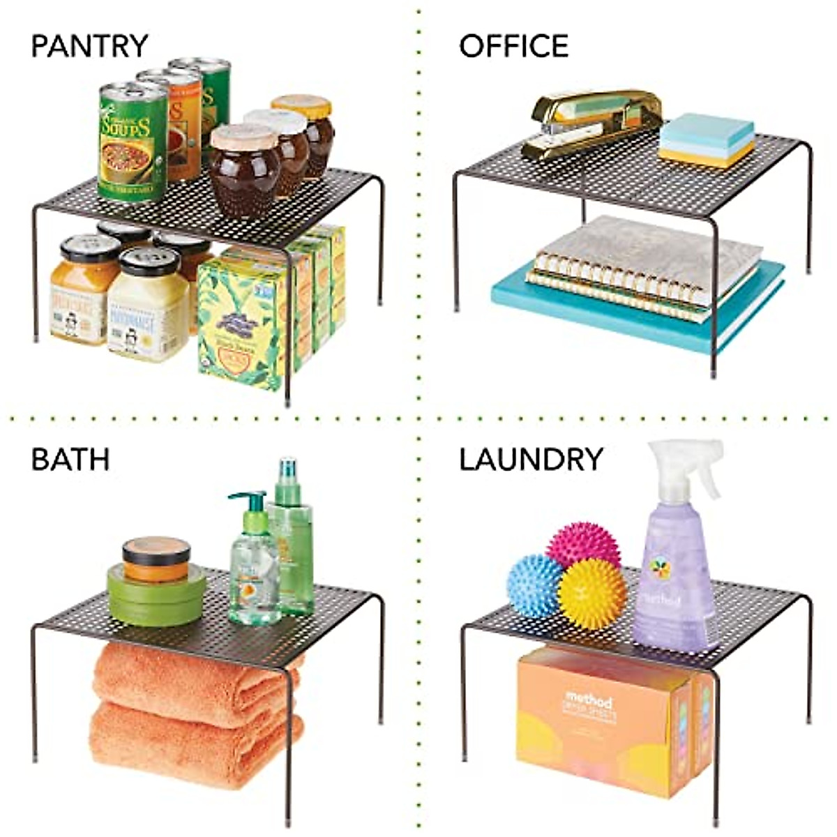 mDesign Modern Metal Square Kitchen Cabinet, Pantry, Countertop Organizer Storage Shelves for Kitchen Cabinets, Countertops, Pantry - Durable Steel, Non-Skid Feet, 2 Pack - Bronze