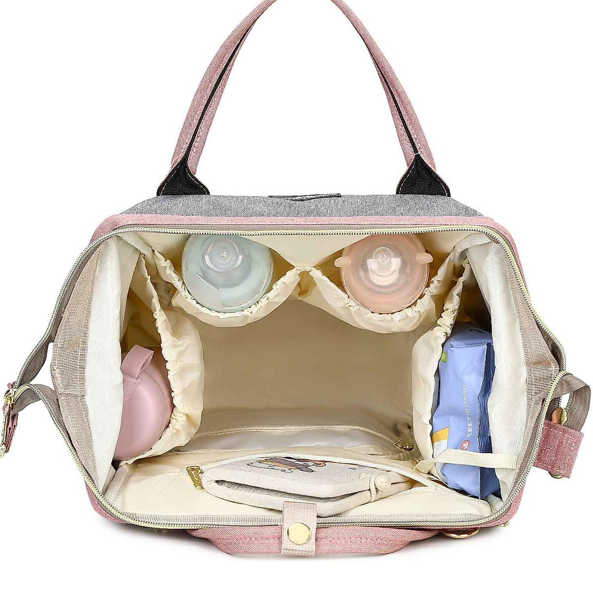 Dokoclub Diaper Bag Backpack, Multifunction Baby Bags, Large Capacity Nappy Changing Bags, Waterproof Travel Backpack,Stylish Durable, Hooks and Changepad, Pink Grey