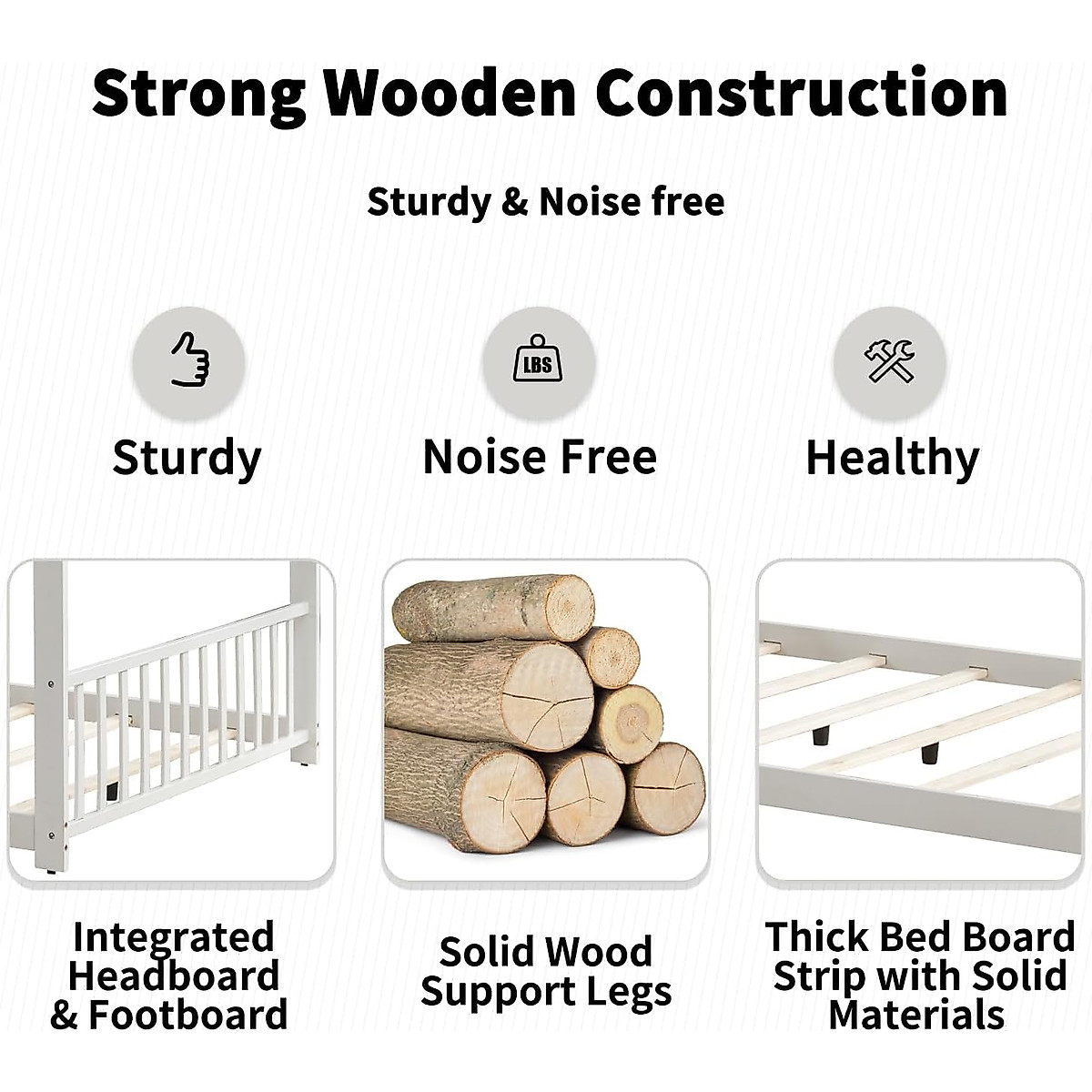 Pipleo Full Size Floor Bed, Wood House Bed with Headboard and Footboard, Montessori Wood Bed, Playhouse Toddler Floor Bed Frame for Boys, Girls, No Box Spring Needed (White, Full Size)