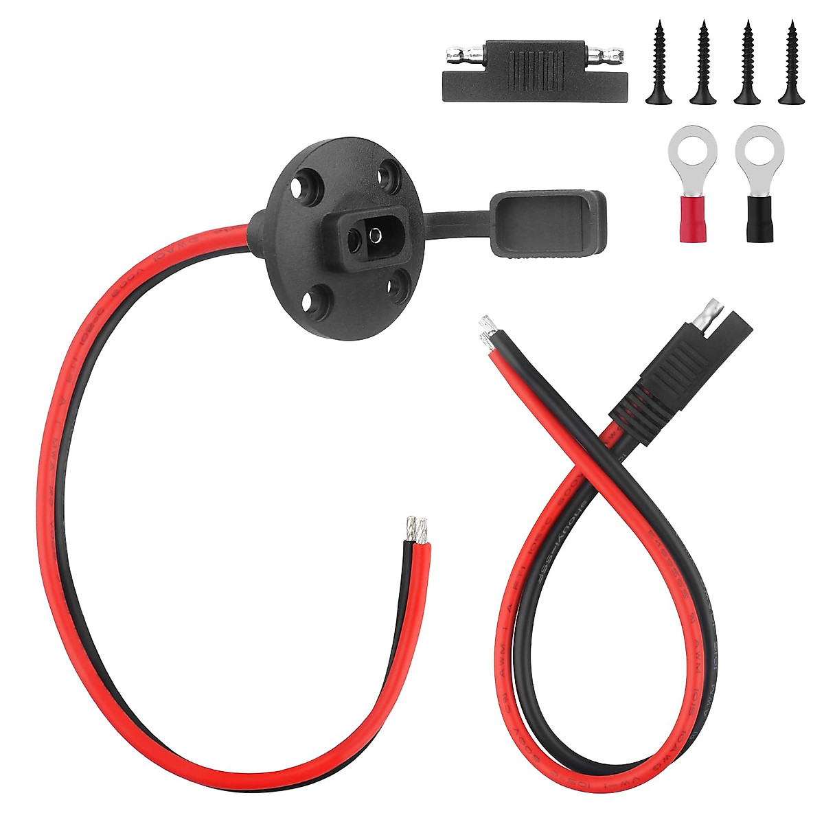 PAEKQ 10AWG Weatherproof Solar SAE Power Socket Sidewall Port SAE Quick Connector Harness Plug and SAE Connector Extension Cable for Solar Panel RVs Motorcycle Generator Battery Charger(1FT)