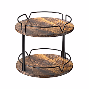 12" Wood Lazy Susan, Rotating Spice Rack, 2 Tier Spice Turntable Organizer, Industrial Turntable Spice Holder, for Kitchen Countertop and Cabinet, Compact and Versatile, Rustic Brown