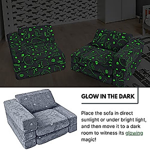 MeMoreCool 10-Piece Kids Couch Sofa, Modular Toddler Couch Glow Sofa for Playroom Bedroom, Fold Out Couch Play Couch for Kid Girl Boy, Kids Convertible Sofa Sectional Foam Playset Couch Set, Dino