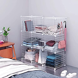 C&AHOME Wire Cube Storage, 8-Cube Organizer Metal C Grids Storage, Storage Bins Shelving, Modular Shelves, DIY Closet Cabinet Ideal for Living Room, Home, Office 24.8" L x 12.4" W x 48.4" H White