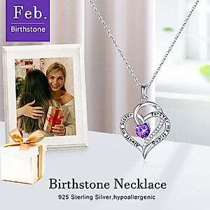 Sisters Gifts from Sister, 925 Sterling Silver Birthstone Necklace for Sister Jewelry Mothers Valentines Day Gifts for Sister Christmas Birthday Gifts for Sister February Birthstone Amethyst Necklace