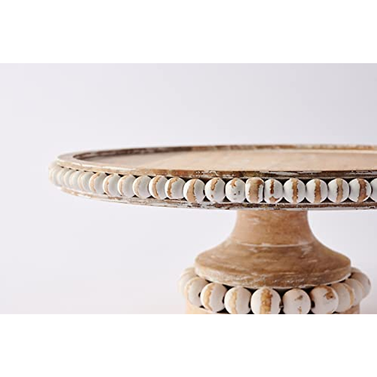 Mud Pie, White, Beaded Wood Cake Set, stand 4.75" x 12" dia | server 9.5"