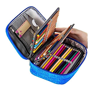 Catekro Pencil Case Canvas School Pencil Cases for Girls Boy Pencil Case 72 Holes Pen Box Multi Function Storage Bag Case Pouch School Supplies（Blue）