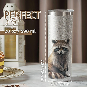Onebttl Raccoon Gifts for Women, Insulated 20 oz Stainless Steel Skinny Tumbler with Straw, Brush, Lid, and Gifts Box, Glitter Silver