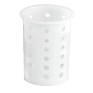 Vollrath Round Perforated White Plastic Flatware Cylinder - 3 3/4"Dia x 5 5/8"H