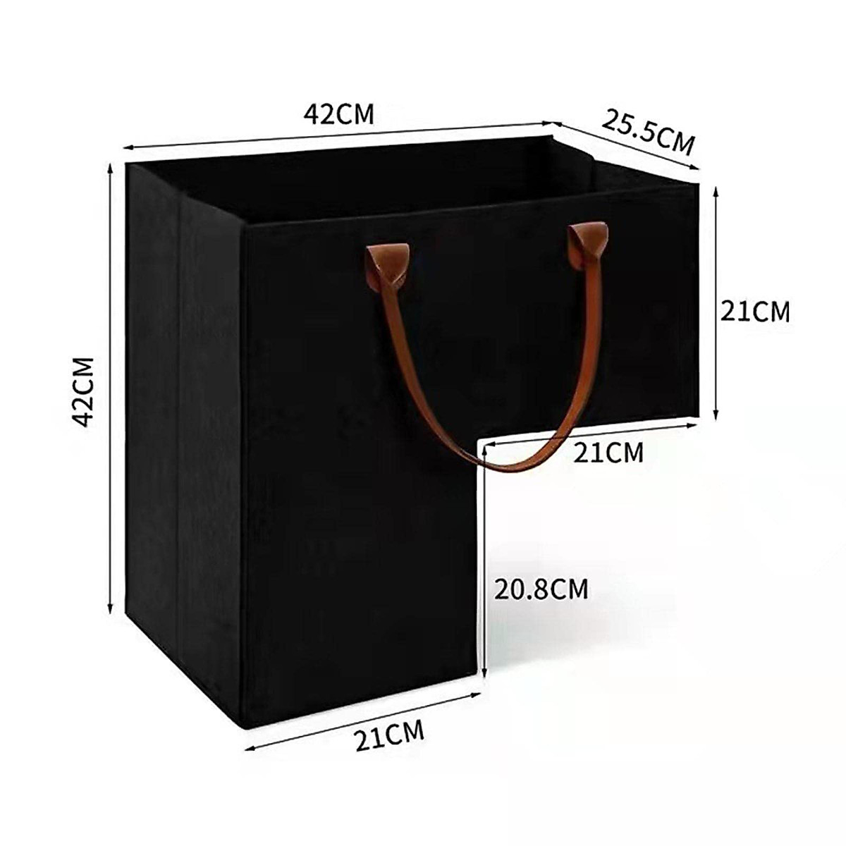 ＫＬＫＣＭＳ 2Pieces Stair Basket with Leather Handle for Carpeted Stairs, Staircase Basket for Wooden Stairs, Foldable Basket Organizer for Office, Black and Brown