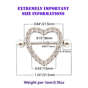 IrbingNii Stainless Steel Heart Nipple Rings Nipple Piercings for Women Girls Body Piercing Jewelry 14G