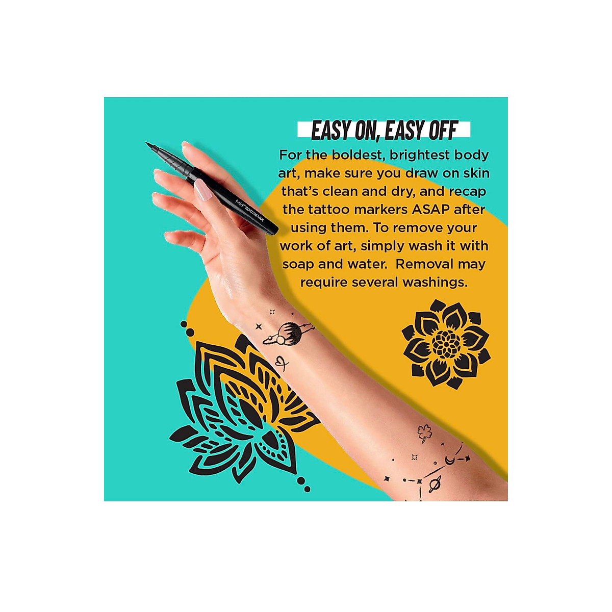 BIC BodyMark Temporary Tattoo Kit: 9 Markers, 5 Stencil Sheets, Inspiration Book