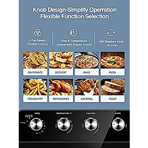 A/C 10-in-1 Air Fryer Oven, 24 QT large Convection Toaster Oven with Rotisserie and Dehydrator, 1700W Oil-free Cooking, 6 free Accessories & 75 Recipes, Black (FM-9015)
