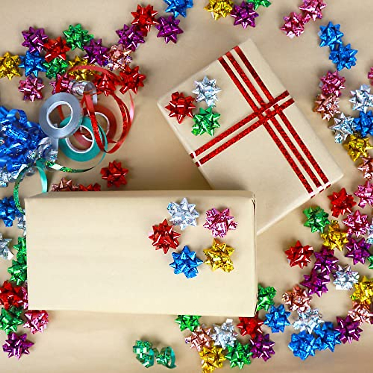 WELTOKE 100 Pcs 1" Mini Laser Gift Bows Set, Sparkly Holiday Bows for Gift Wrapping, Christmas Wrapping Ribbon, Crafting, Wedding, Party, Festival, Florist Flower