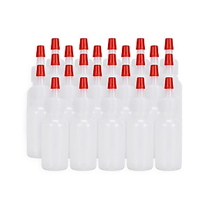 Plastic Boston Round Squeeze Bottles, ½oz/15mL Dropper Bottle with Yorker Red Tip Caps, 25 Pack Squirt Bottles for Liquids, for Crafting & Paints, Condiment Bottles for Sauces, Dressing, Oil, Honey