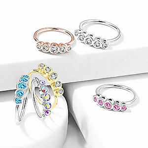 Pierced Owl 20GA Stainless Steel Bezel Set CZ Crystal Bendable Hoop Nose Ring (Silver Tone/Aurora Borealis)