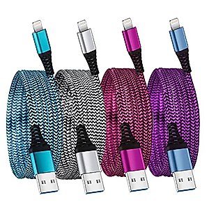borcall USB to Lightning Cable：6FT 4Pack Braided Fast Charging Power Adapter Cargador Cords for iPhone 13 Pro Max/12 Pro Max/12Pro/11 Pro Max/XS/XR/8/7/6S Plus iPad Mini Air Pod Color Wire