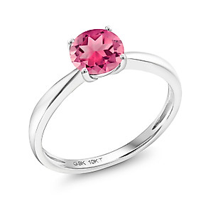 Gem Stone King 10K White Gold Pink Mystic Topaz Engagement Ring For Women (1.00 Cttw, Round 6MM, Gemstone Birthstone, Available In Size 5, 6, 7, 8, 9)