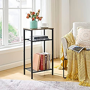 Hoctieon 3 Tier End Table, Telephone Table, Tall Side Table with Storage, Small Nightstand for Small Spaces, Metal Frame, For Living Room, Bedroom, Sofa Couch, Hall, Easy Assembly, Greige