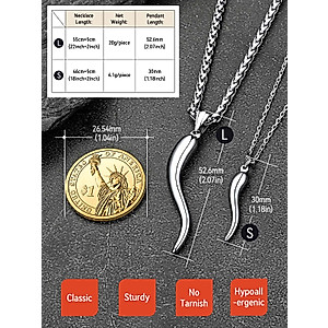 FaithHeart Italian Horn Pendant Necklace for Women Men Sturdy Stainless Steel Cornicello Necklace Protection Necklace Chains with Pendant Italian Charm Talisman with Gift Box