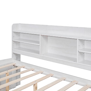 Aiuyesuo Classic Full Size Captain Bed with Built-in Bookshelves,3 Storage Drawers and Trundle,Solid Wood Daybed Frame with Storage Headboard for Kids Teens Adults (White-kks9)