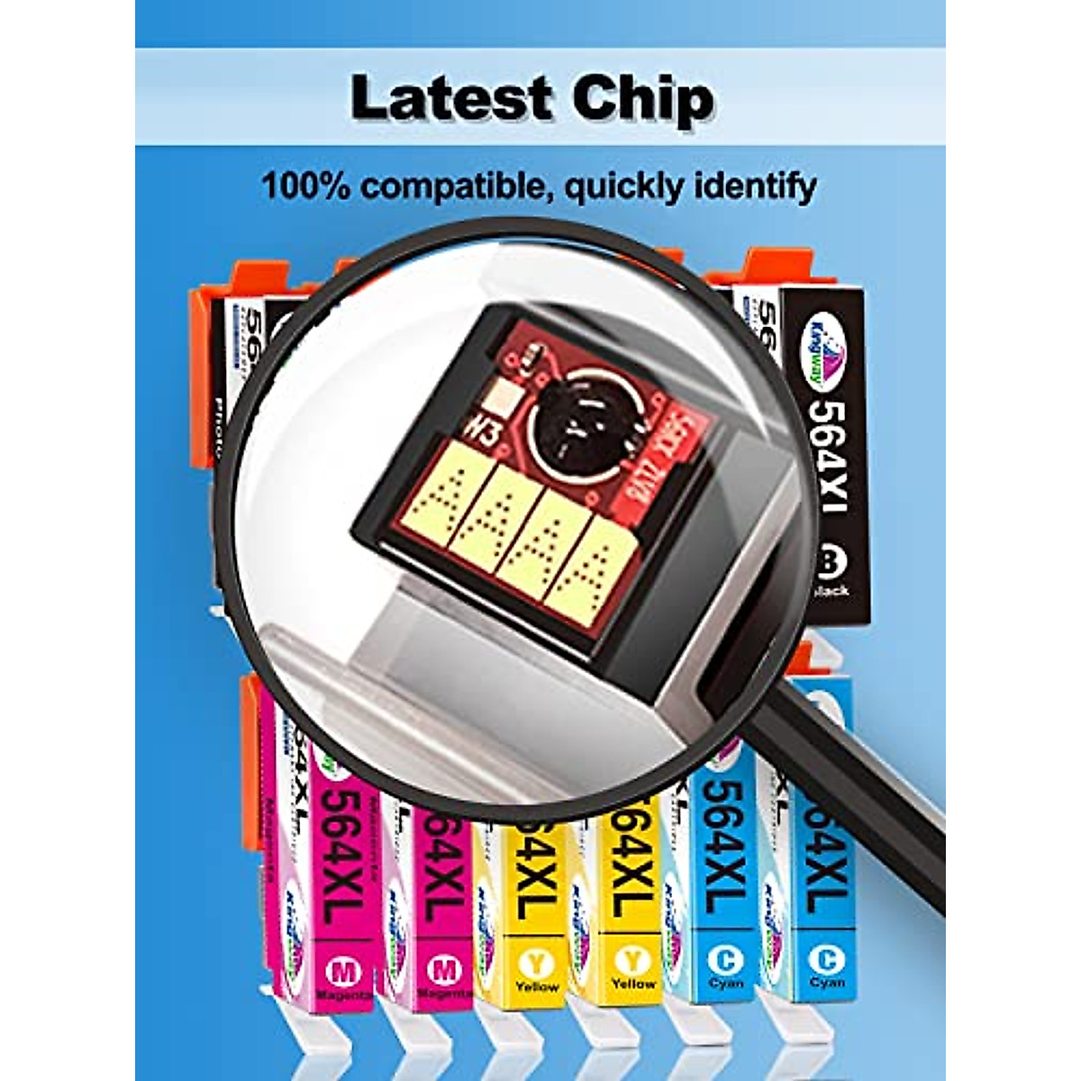 KINGWAY 564XL Ink Cartridges for HP Printers, Replacement for HP 564 XL 564 Work with HP Photosmart 5520 6520 7520 Deskjet 3520,12 Combo Pack((4 Black, 2PBK & 2 C/M/Y)