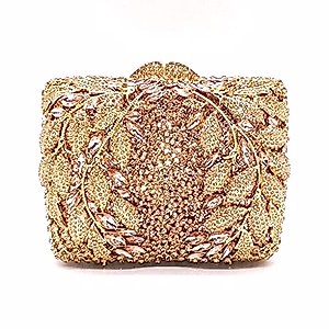 ZLXDP Women Evening Party Bag Clutches Bridal Wedding Party Heart Purses Leaves Crystal Purses