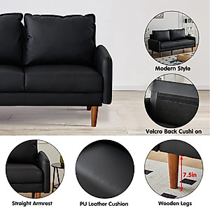 INSTORY Modern Sofa Leather Couch with Wooden Legs for Living Room,Office - Black