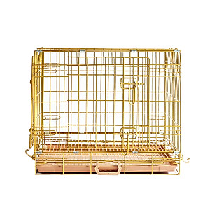 HOMEY PET Gold Color Folding Design Dog Crate Puppy Kennel with Removable Floor Grid and Pull Out Tray