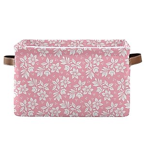 NFMILI Floral Pink and White Storage Basket, Fabric Storage Cubes Bins, Open Home Storage Bins with Handles, Foldable Cubes Closet Organizer Boxes 14.2 x 10.2 x 8.3 in (Large - 2 Pack)