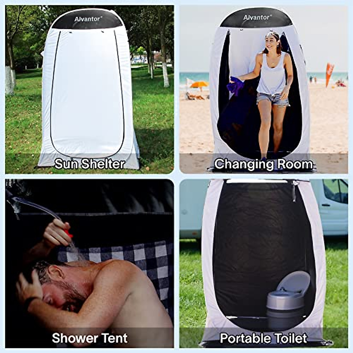 Alvantor Shower Tent Portable Changing Room, Outdoor Toilet, Pop Up Shelter for Privacy, Dressing Room, and Shelter - Teflon-Coated Fabric, Patent 4'x 4'x 7'