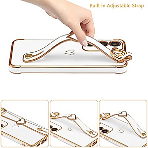 ZTOFERA Samsung Galaxy S23 Plus 5G Case with Kickstand,Luxury Cute Plating Edge Love Hearts Pattern Wrist Strap Finger Holder for Girls Women,Soft Shockproof Cover for Galaxy S23 Plus 6.6",White