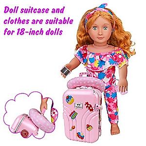 18 Inch Doll Travel Play Set - Doll Accessories with Carry on Suitcase Luggage, 3 Sets of Doll Clothes, Doll Travel Gear Play Set Fit for Girl Dolls(Doll Accessories with Suitcase)