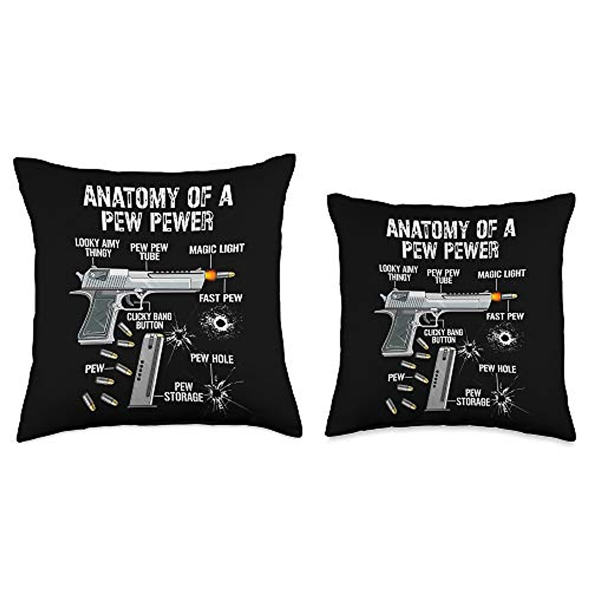 Funny Ammo Gun Lovers Saying Gun Owner Gift Ideas Funny Anatomy of A Pew Pewer-Ammo Gun-Amendment Saying Throw Pillow, 16x16, Multicolor