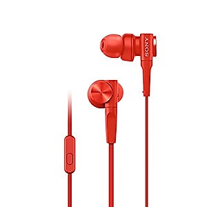 Sony MDRXB55AP Extra Bass Earbud Headphones/Headset with Mic for Phone Call, Red