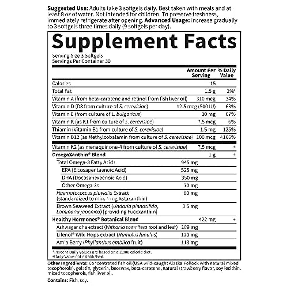 Garden of Life Oceans 3 Healthy Menopause Hormonal Support Softgels, 525mg EPA, 350mg DHA + Botanicals for Women, Skin, Heart Health, Emotional Well-Being, Strawberry, 90 Count