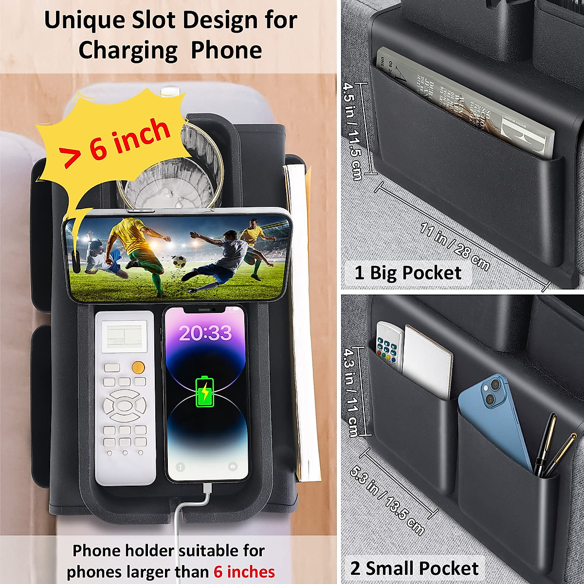 Couch Cup Holder, Easyjoy Silicone Sofa Armrest Tray with Side Pockets, Super Large Anti-Spill and Anti-Slip Big Couch Caddy with Cup Holder, Drink Holder for Couch Arm Tray, Fathers Day Dad Gifts