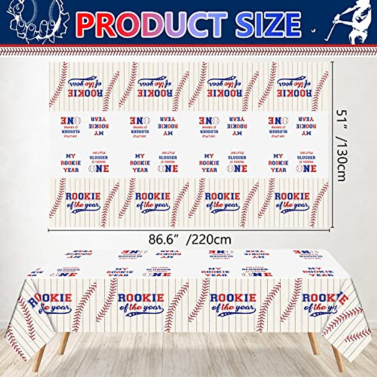 4 Pack Rookie of The Year Tablecloths, 51x87'' Baseball 1st Birthday Plastic Table Covers My Rookie Year Tablecloth for Boys First Baseball Party Decorations, Baseball 1st Birthday Party Supplies