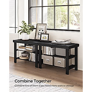 SONGMICS Shoe Rack Bench, 3-Tier Bamboo Shoe Storage Organizer, Entryway Bench, Holds Up to 286 lb, for Entryway Bathroom Bedroom, Black ULBS04H