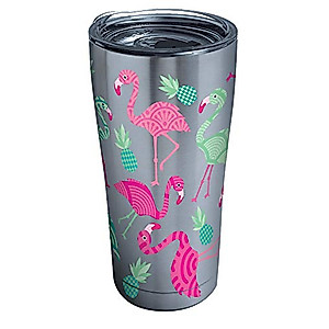 Tervis Flamingo Pattern Stainless Steel Tumbler with Clear and Black Hammer Lid 20oz, Silver