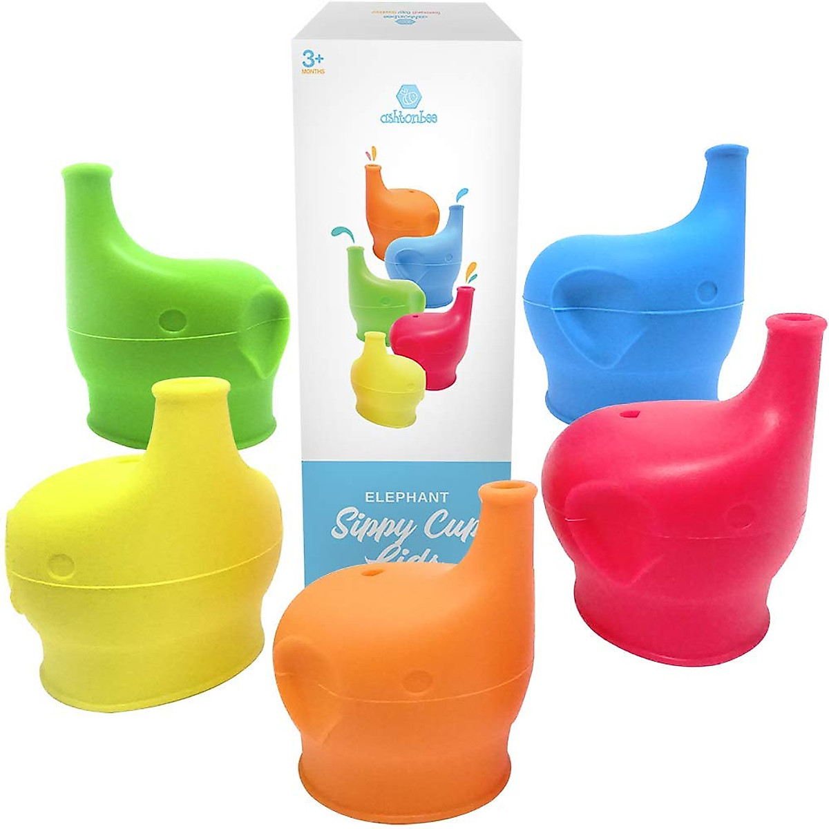 Ashtonbee Silicone Sippy Cup Lids, Elephant Stretch Lids for Soft Spout Sippy Cup, Spill-proof Toddler Sippy Cups Lid, Set of 5