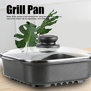 Shipenophy Grill Pan, Cast Aluminum Open Fire Heating Anti Scalding Handle Practical Uniform Heating Non Stick Multifunctional Grill Pan with Lid for Outdoor