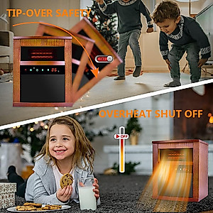 TRUSTECH Electric Space Heaters for Indoor Use, 1500W Infrared Heater with Remote Control, 3 Mode, 12h Timer, Small Portable Heater with Overheat & Tip-Over Protection, Room Heater for Bedroom, Office