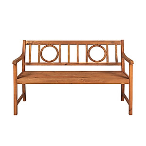 JONATHAN Y BNH104A Apollo 51.2" 3-Seat Circle-Back 600-Lbs Support Acacia Wood Outdoor Garden Patio Bench for Garden, Lawn, Backyard, Pool, Deck, Beach, Firepit, Teak