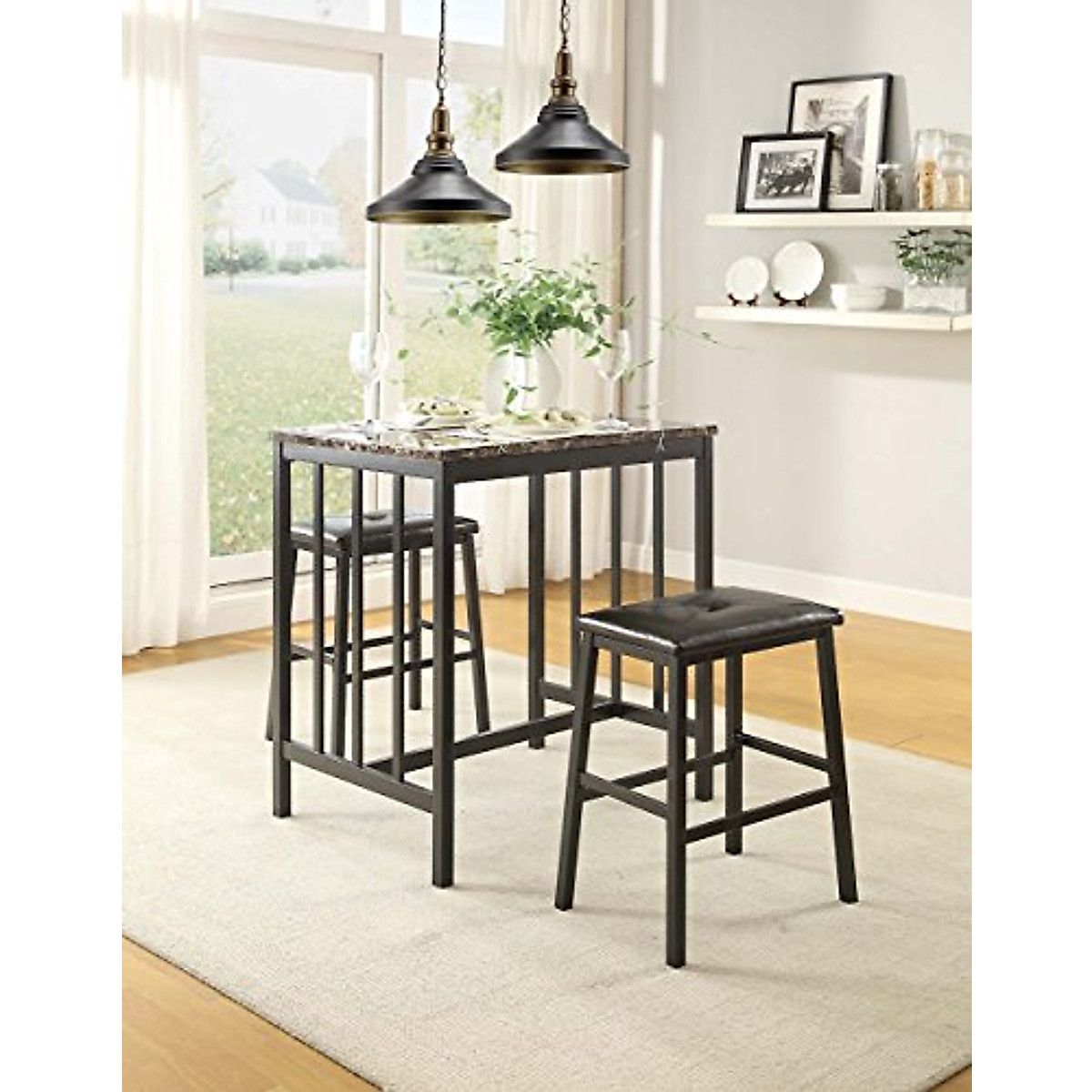 Homelegance 3-Piece Bi-Cast Vinyl Dining Set, Dark Brown