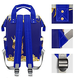 XOZOTY Blue Gold Baby Boy Personalized Diaper Bag Backpack Name Custom Mommy Nappy Baby Bag Daypack for Mom Dad Gifts