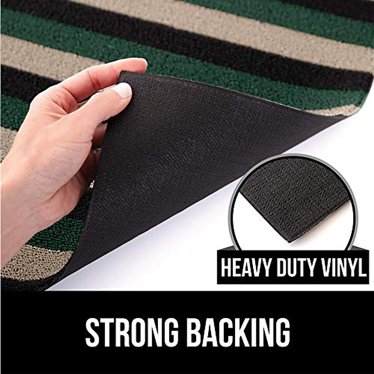 GORILLA GRIP Heavy Duty Striped Doormat, 72x24, Thick Bristles, Crush Proof Texture, Catch Dirt from Shoes, Strong Backing, Easy to Clean, Indoor Outdoor Entrance Mat, Runner, Hunter Green Black Beige