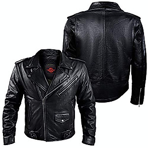 Alpha Black Leather Motorcycle Jacket with Armor for Men - Brando Cafe Racer Biker Jacket Men - 4 Season Riding Jacket with Concealed Carry (CCW), Protective Armor and Black Mesh - 4XL - Black