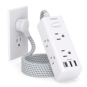 Power Strip Surge Protector - 6 Widely Outlets with 3 USB Ports (1 USB C), 3-Side Outlet Extender Strip with 5 Ft Extension Cord, Flat Plug, Wall Mount, Small Power Strip for Travel Office Dorm Home