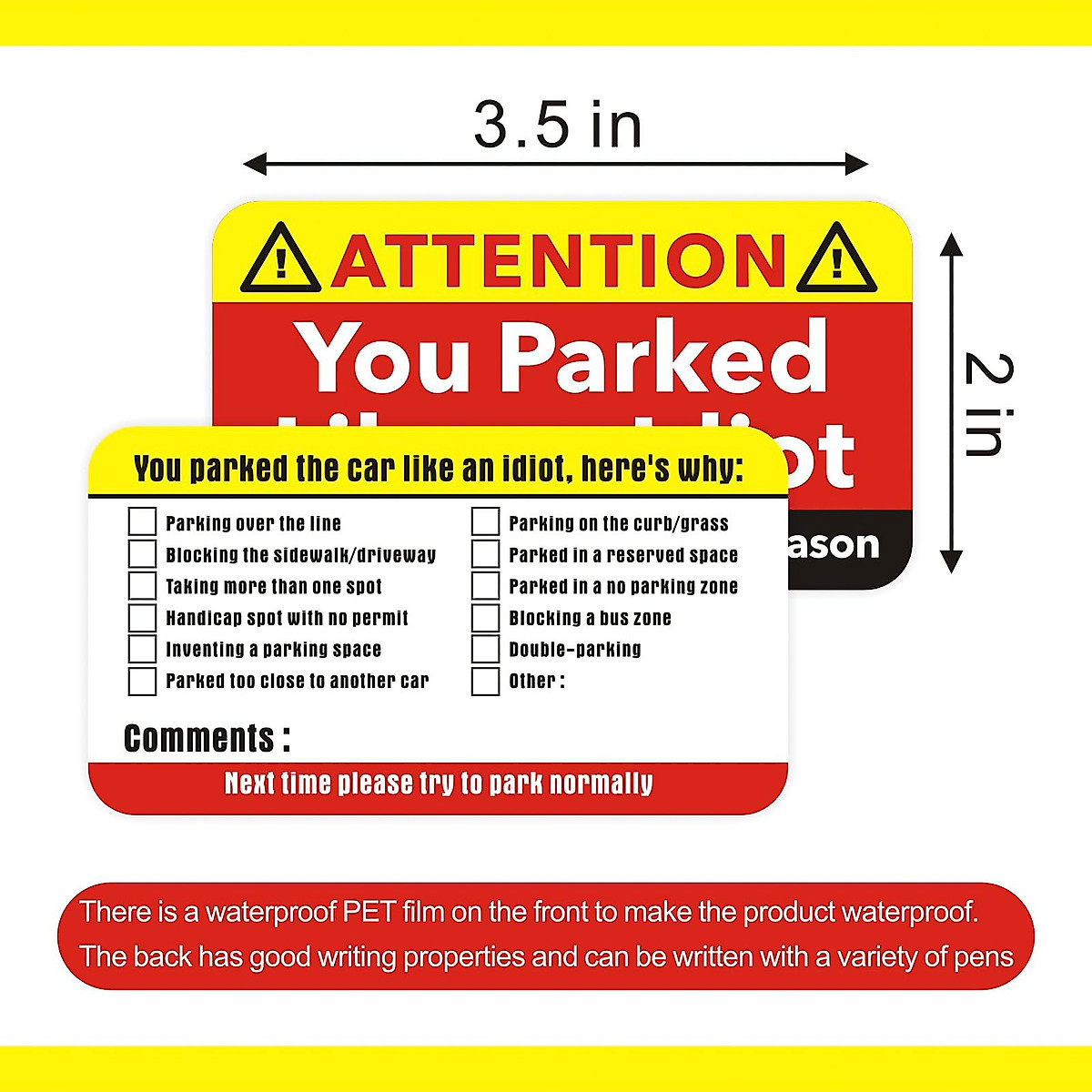 160psc You Parked Like an Idiot Business Cards Bad Parking Cards 3.5"x2" Multi Reasons Violation Stocking Stuffers for Adults