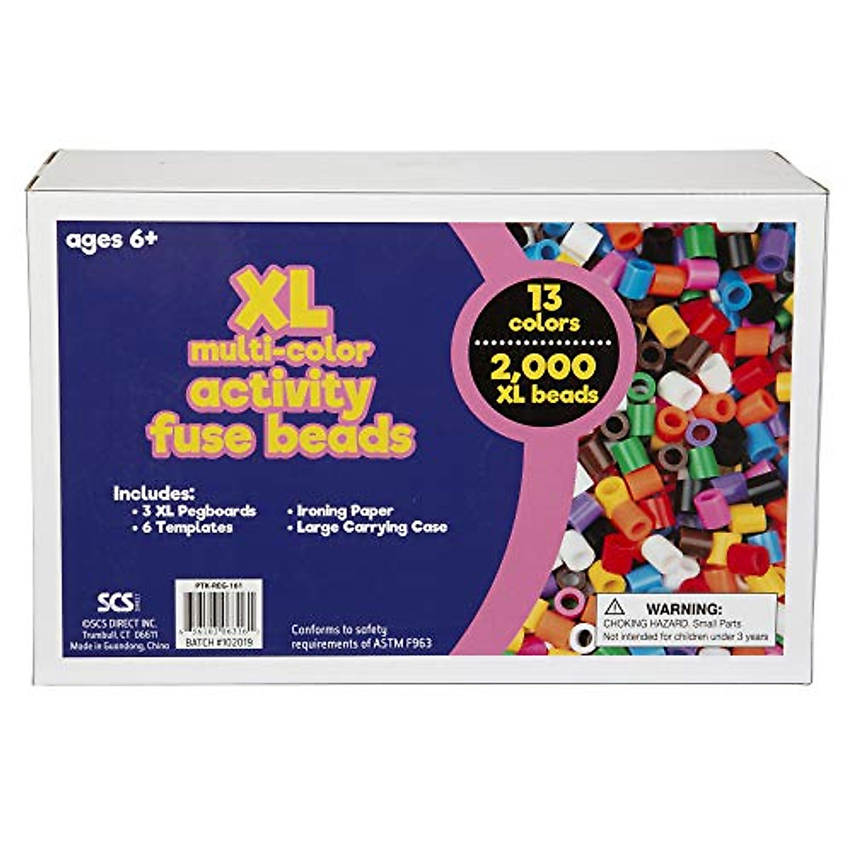 2,000 Piece XL Giant Biggie Fuse Bead Kit- Immediate Shipping, 3 XL Pegboards, 13 Colors, 6 Unique Templates,Melt Ironing Paper and Case- Works with Perler, Pixel Art Craft Project, Kids Holiday Party